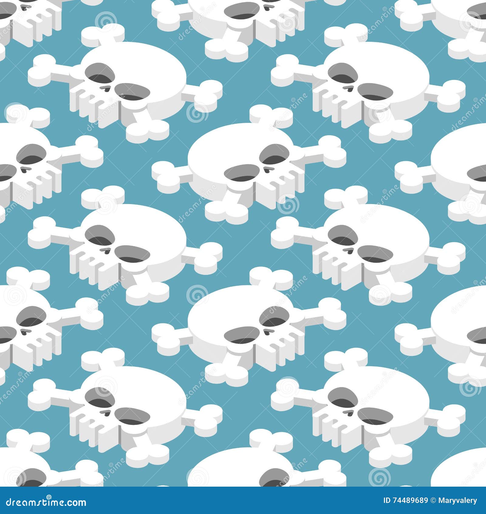 Isometric Skull Seamless Pattern. Head Skeletal Pattern. Crossbones ...