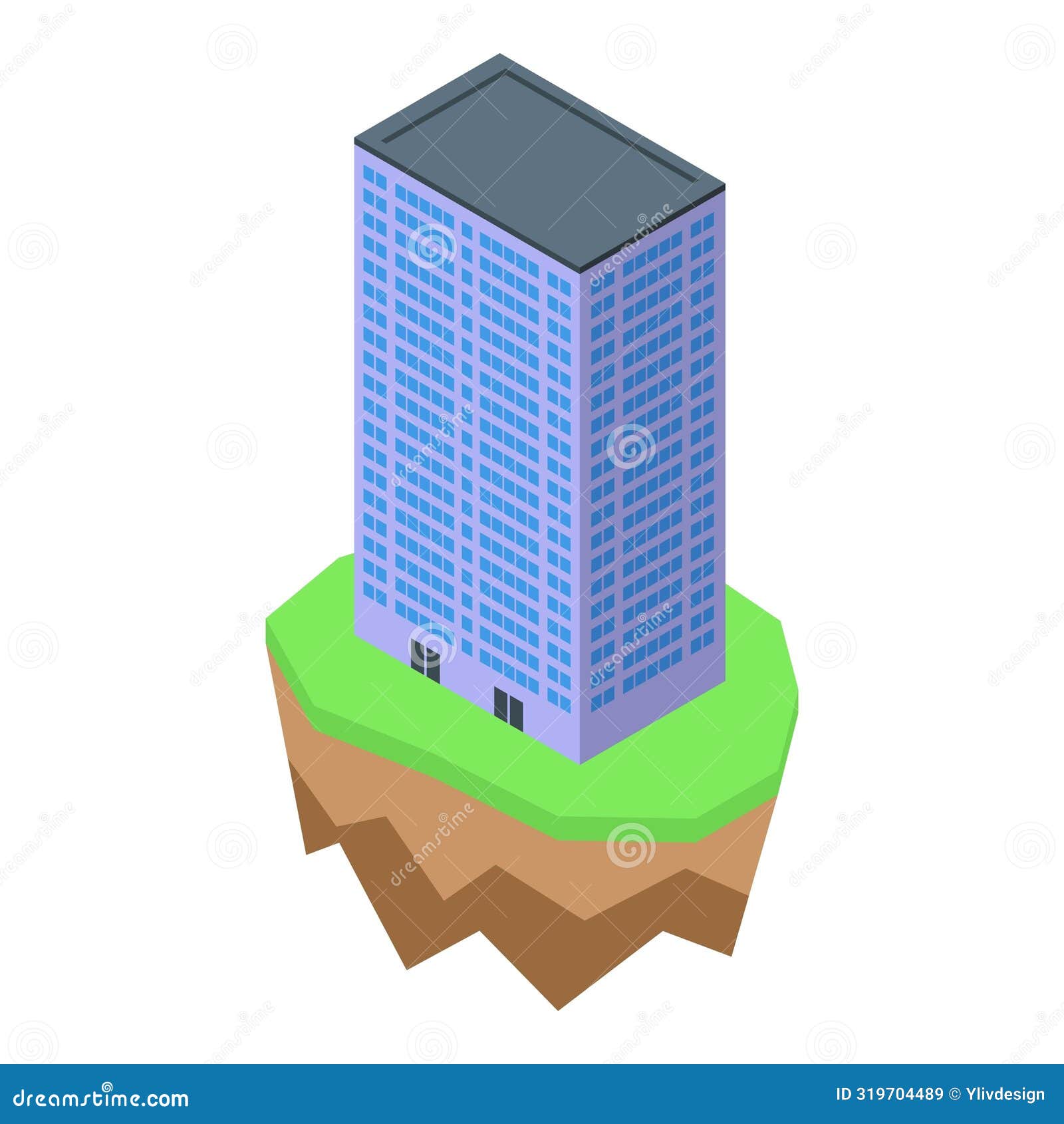 Isometric Skyscraper on Floating Earth Chunk Stock Vector ...