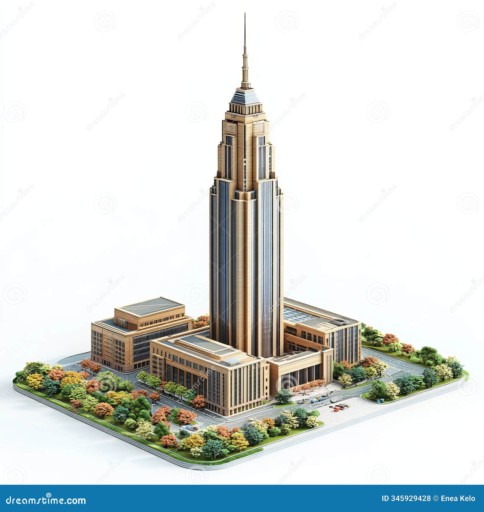 A Sleek Skyscraper Illustrated In Vibrant Watercolor, Set Against A ...