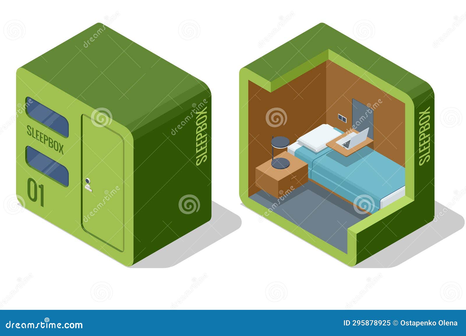 Isometric Sleeping Space Capsule Homes. Sleeping People in Smart ...
