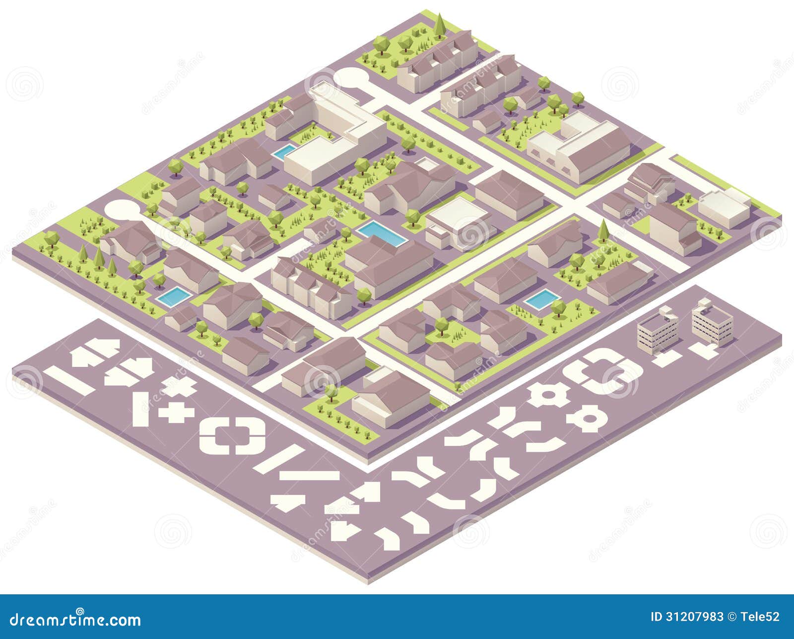 Isometric Small Town Map Creation Kit Stock Vector - Illustration of ...