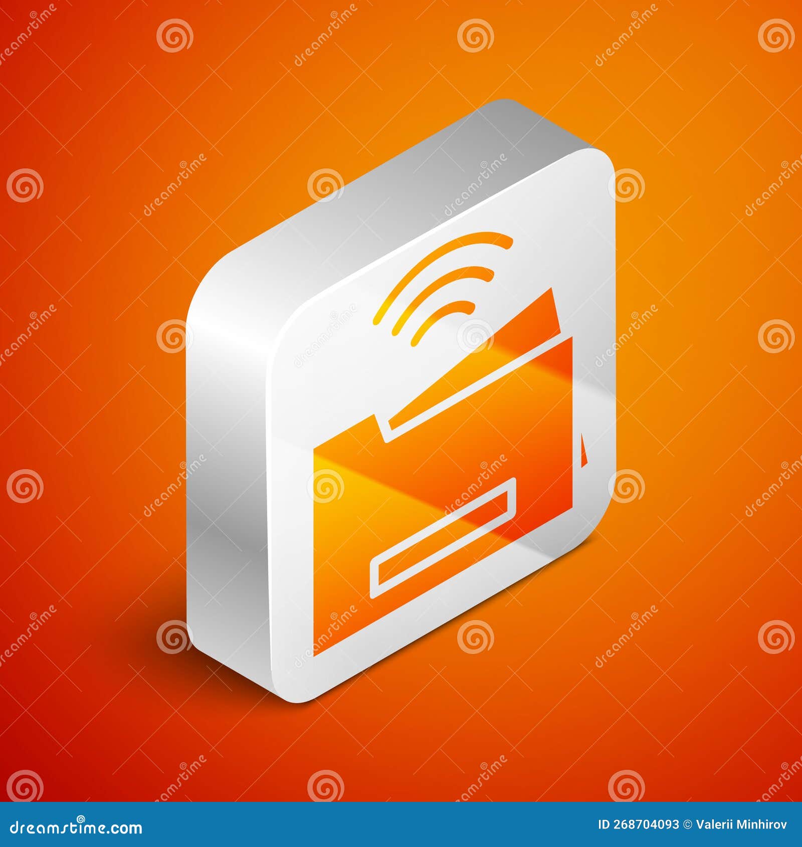 Isometric Smart Printer System Icon Isolated on Orange Background ...