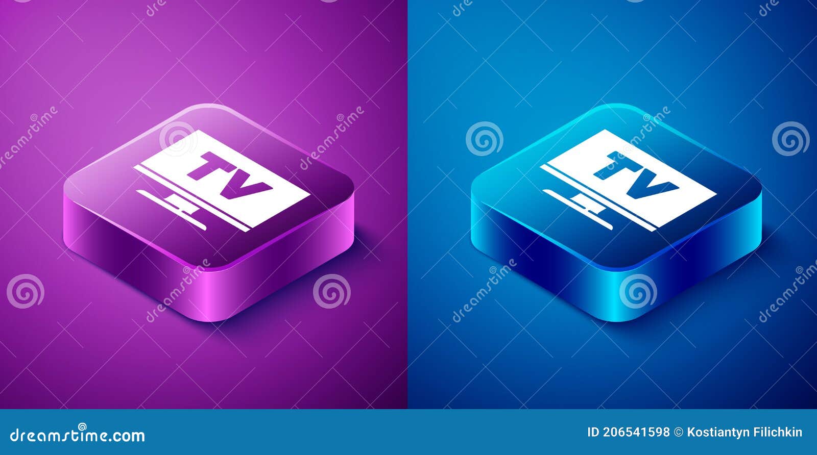 Isometric Smart Tv Icon Isolated on Blue and Purple Background ...