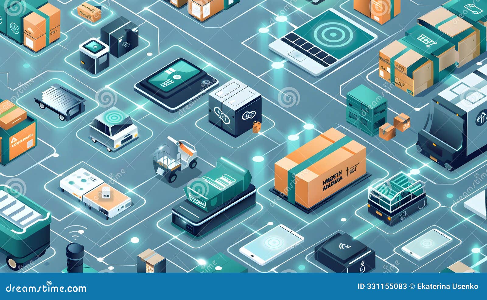 Isometric Smart Warehouse with IoT and Inventory Control Stock ...
