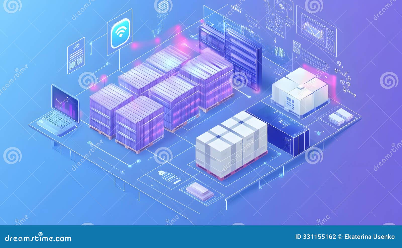 Isometric Smart Warehouse with IoT and Inventory Control Stock ...