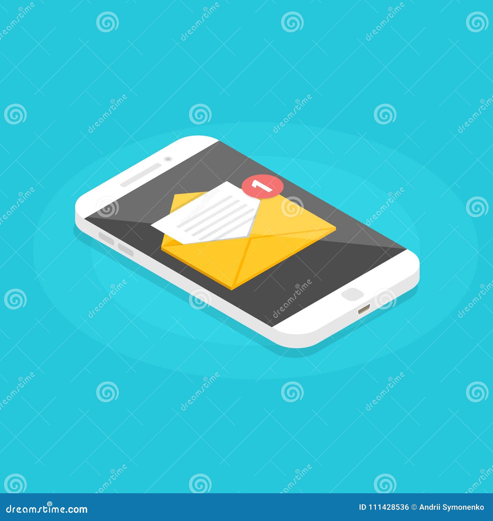 Isometric Smartphone with Email Notification. Get E-mail Concept Stock ...
