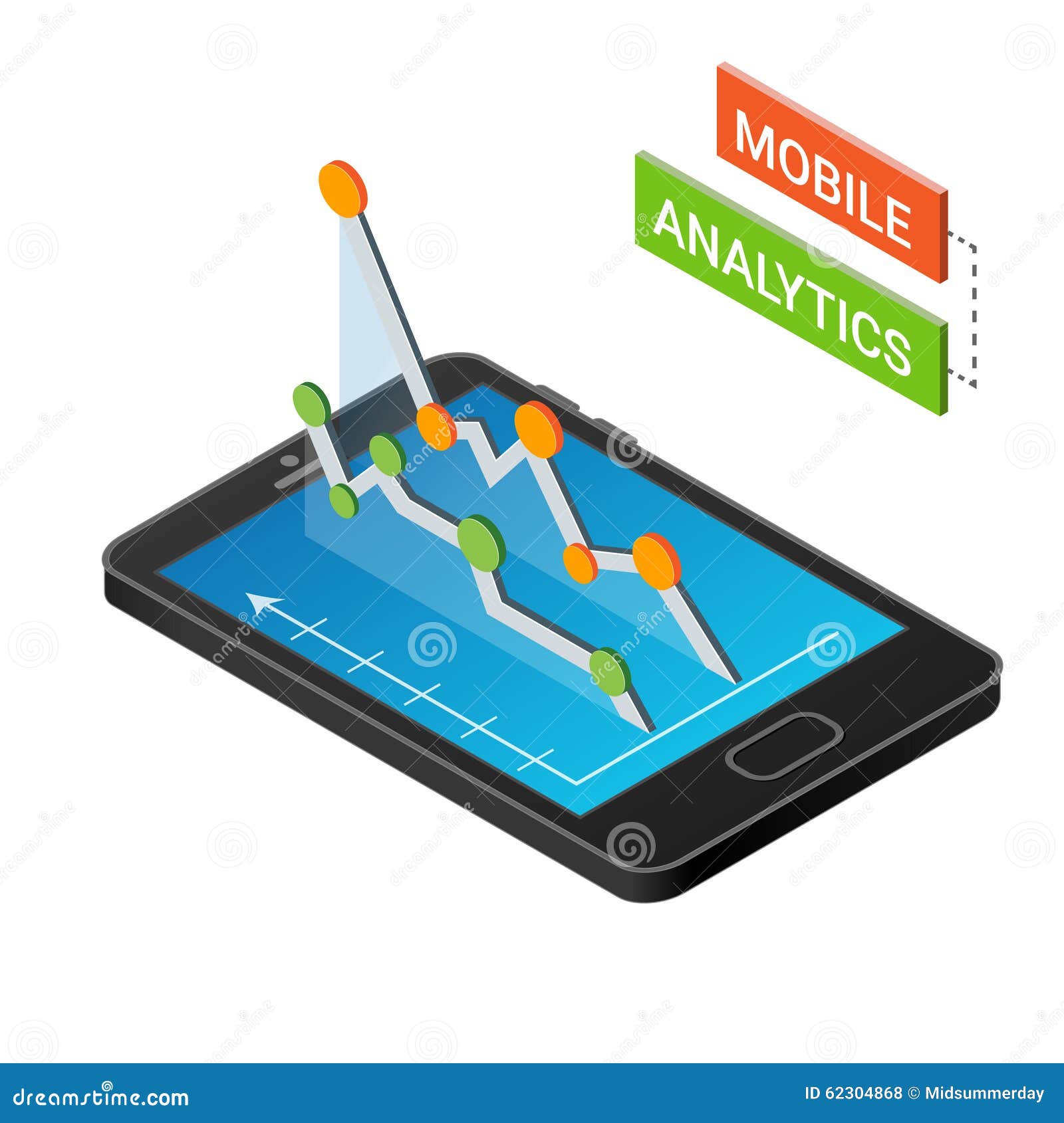 Isometric Smartphone with Graphs Isolated on a White Background. Mobile ...