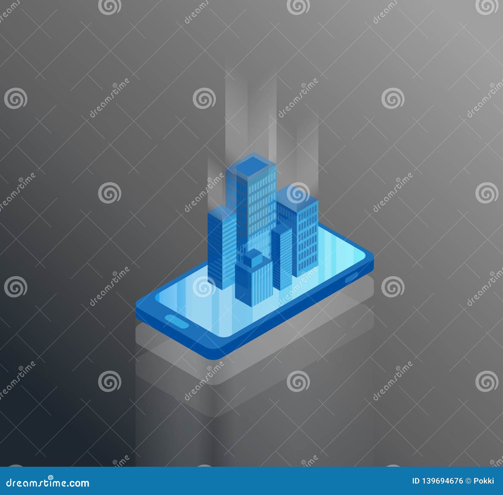 Isometric Smartphone Vector Illustration Template with Skyscraper ...