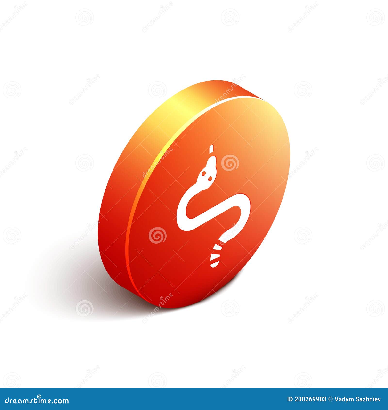 Isometric Snake Icon Isolated on White Background. Orange Circle Button ...