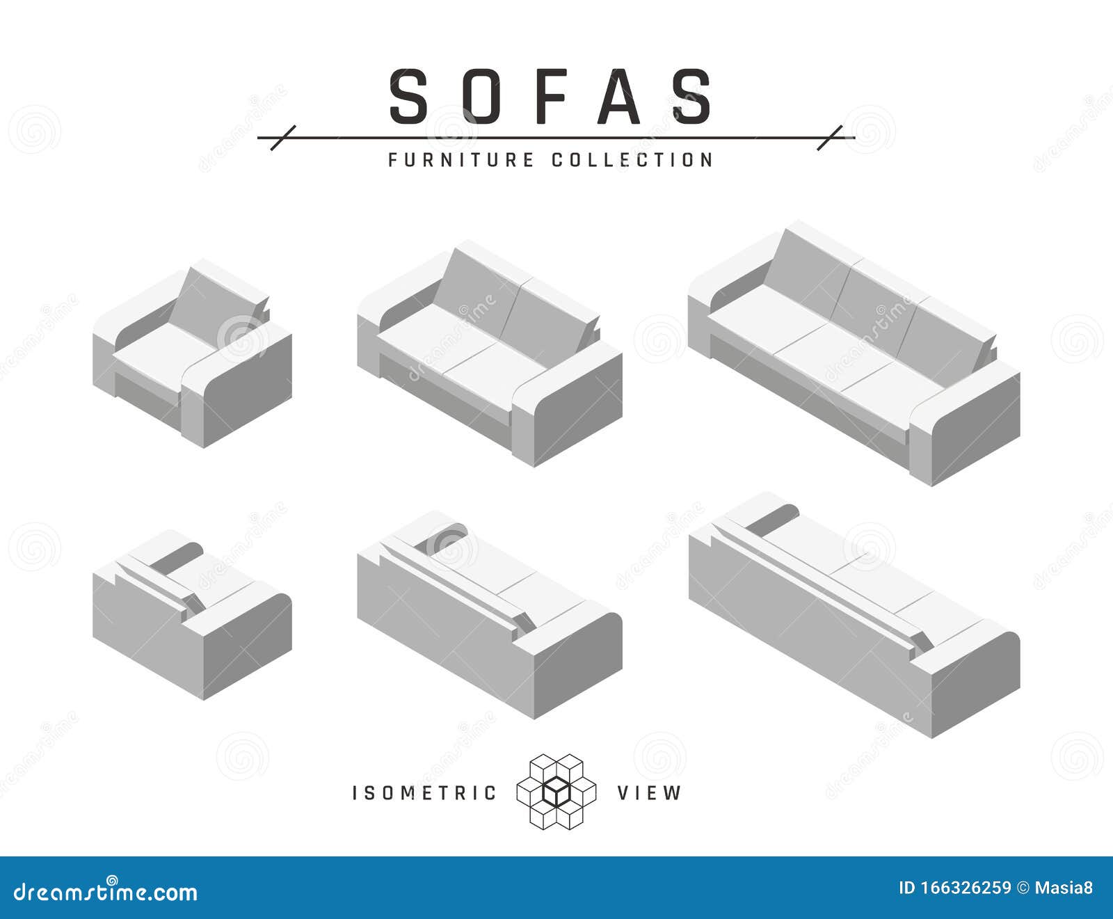 Isometric Sofa, Set of Icons in Flat Style Stock Vector - Illustration of apartment, empty ...