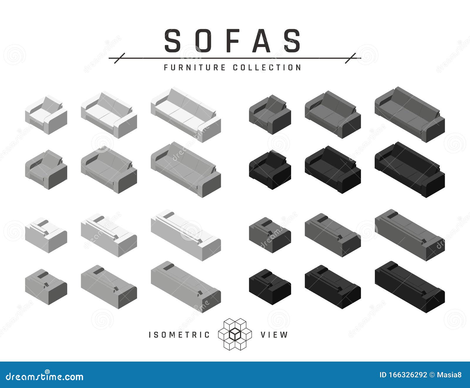 Isometric Sofa, Set of Icons in Flat Style Stock Vector - Illustration of cartoon, drawing ...
