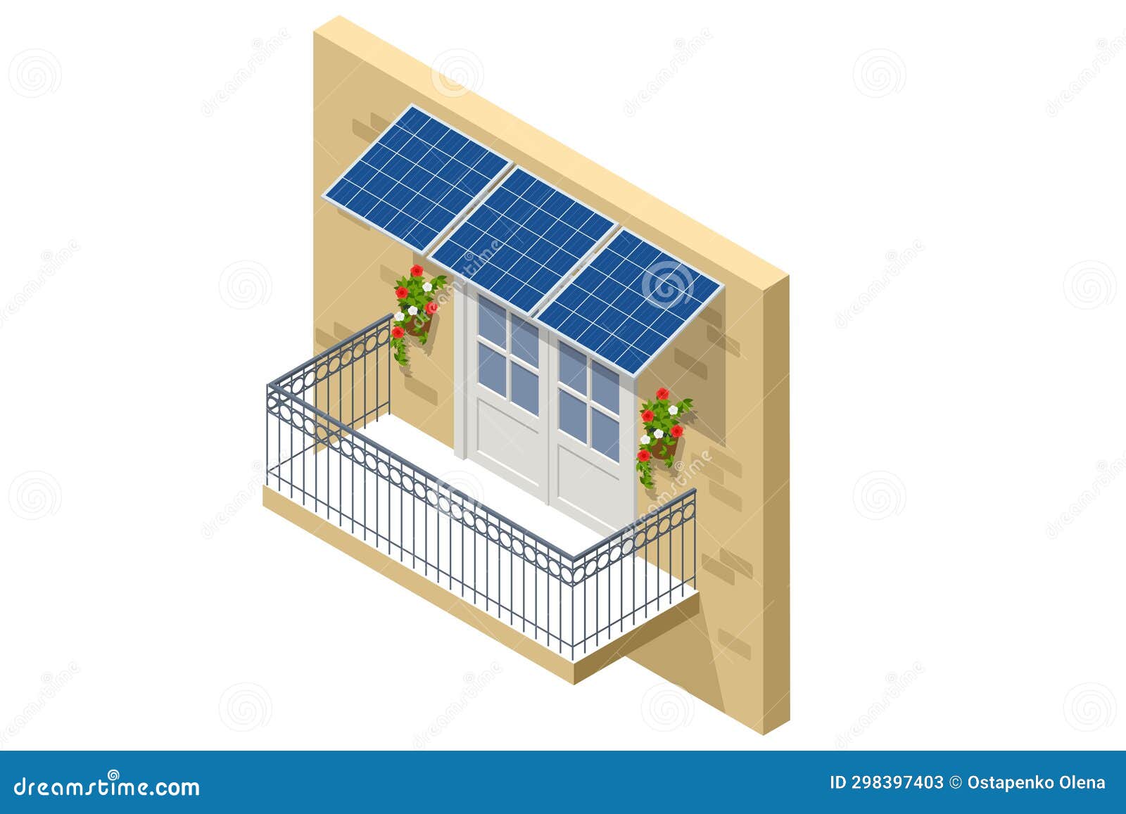 Isometric Solar Panels on Balcony of Apartment. Small Solar Panel ...