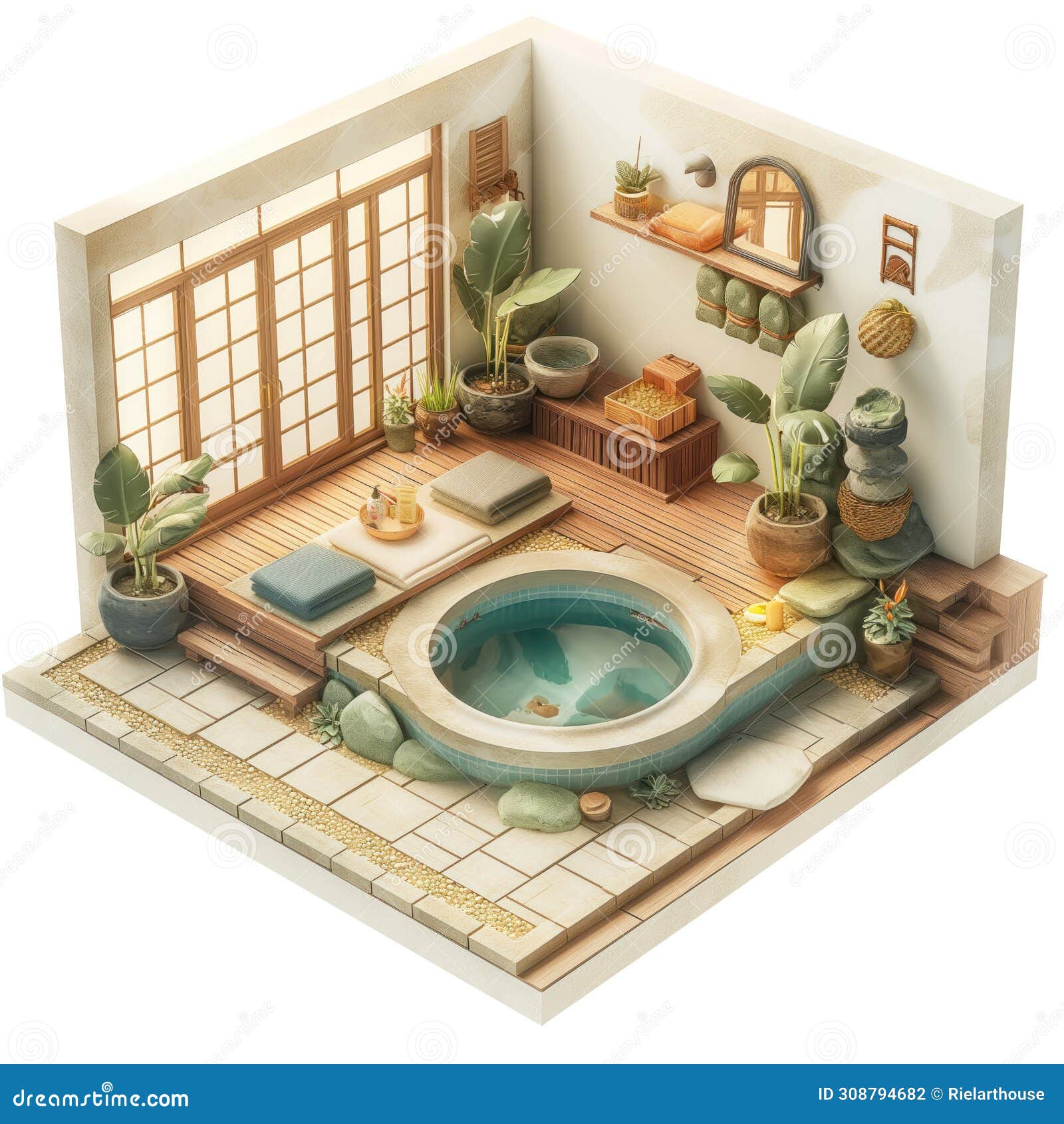 Isometric Spa Interior Design Stock Illustration - Illustration of ...