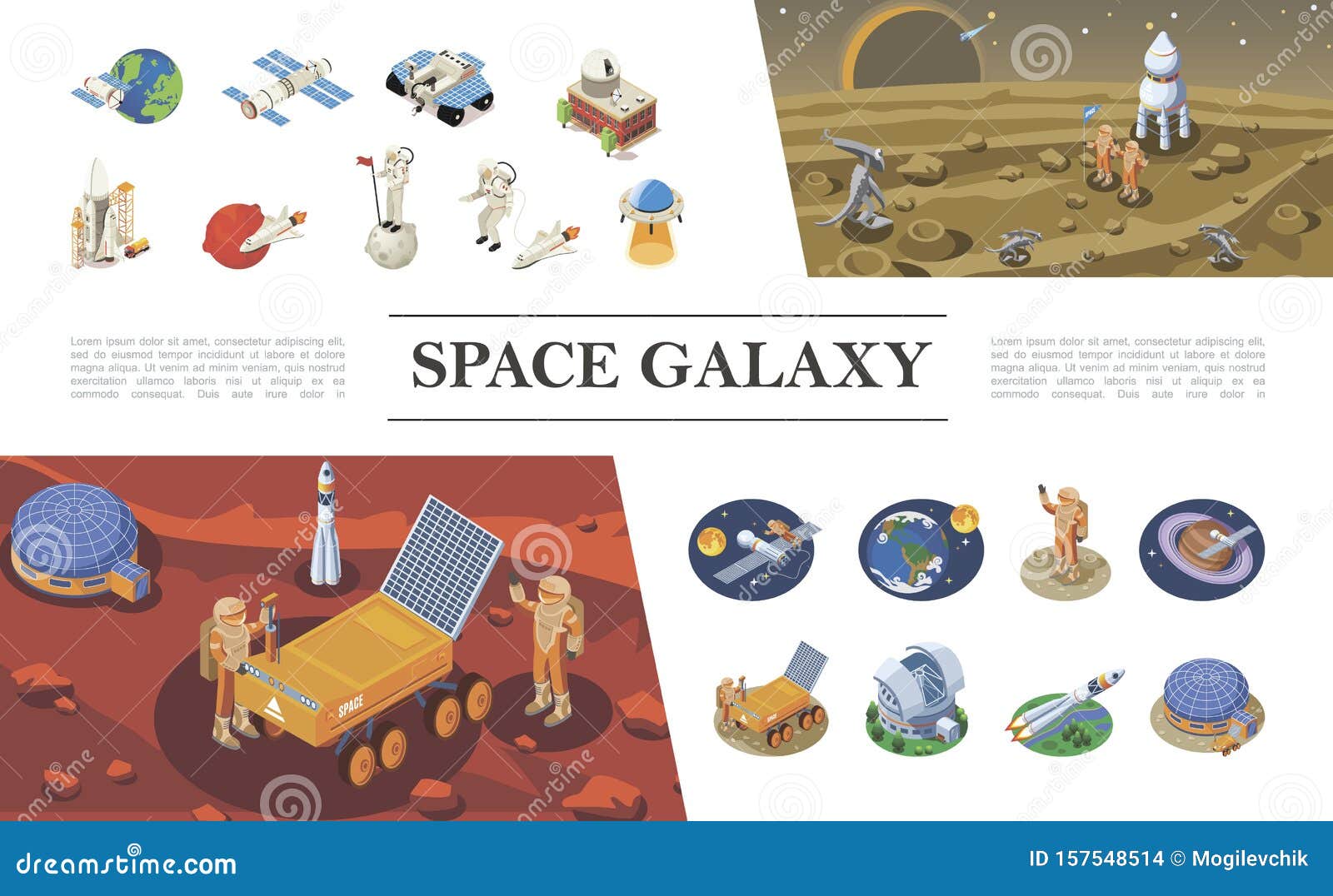 Isometric Space Elements Composition Stock Vector - Illustration of ... Isometric Space Elements Composition Stock Vector - Illustration of ...