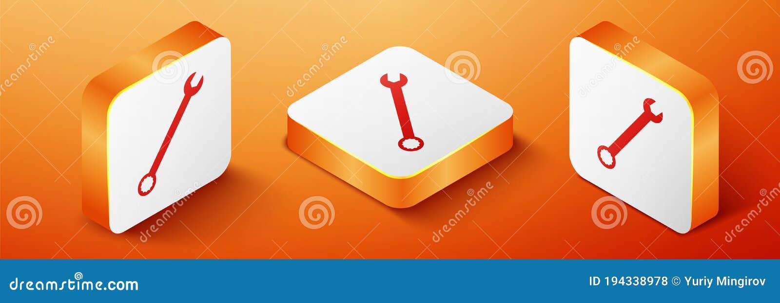 Isometric Spanner Icon Isolated on Orange Background. Orange Square ...