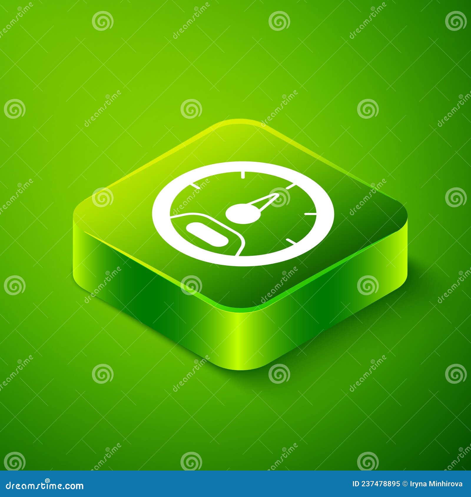 Isometric Speedometer Icon Isolated on Green Background. Green Square ...
