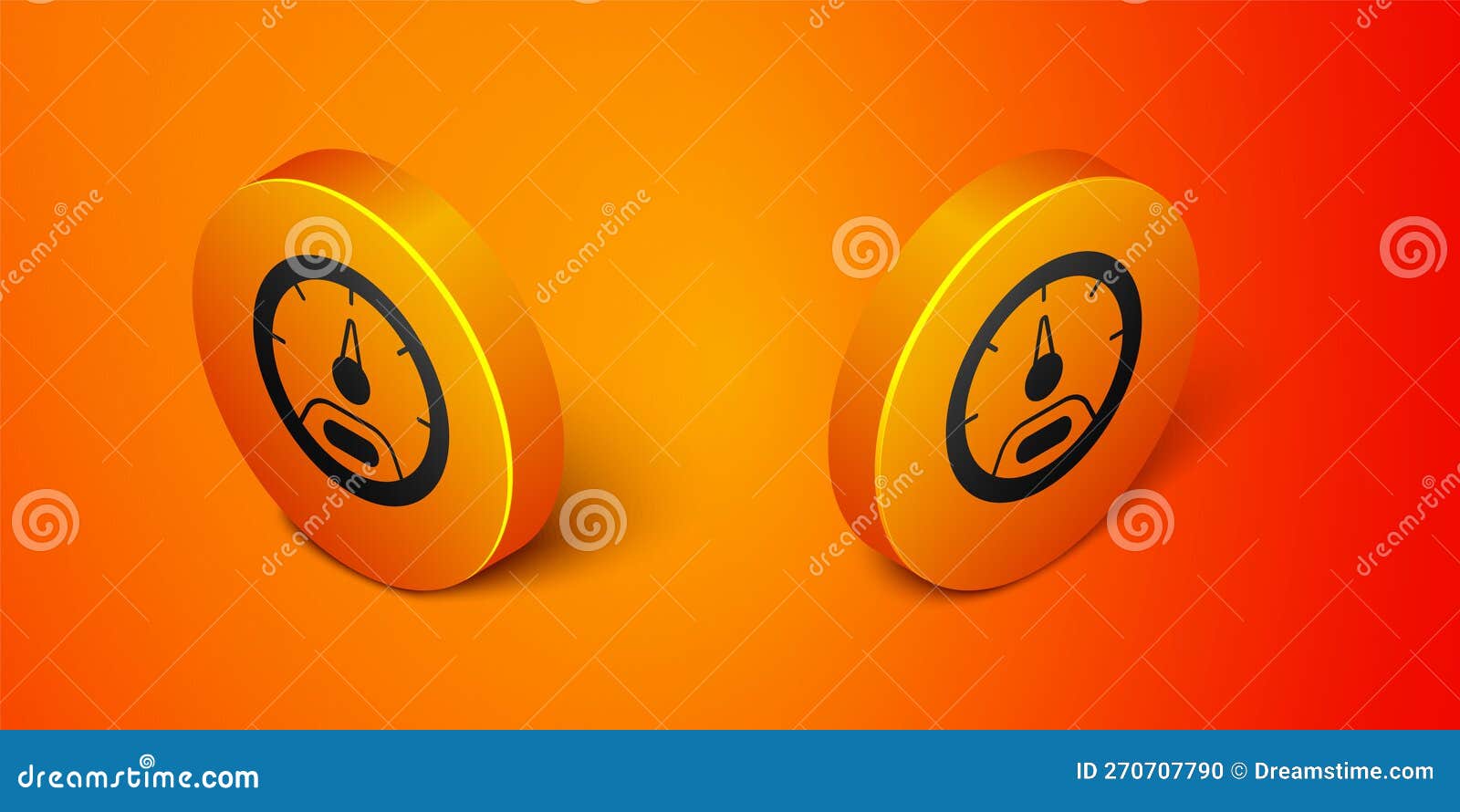 Isometric Speedometer Icon Isolated on Orange Background. Orange Circle ...