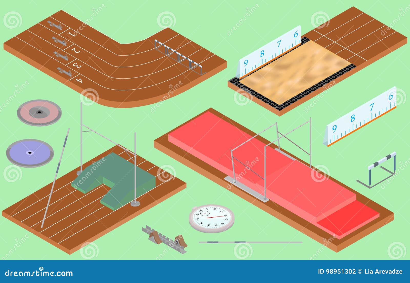 Isometric Sports - Athletic Equipment, Field, Paths Stock Vector ...