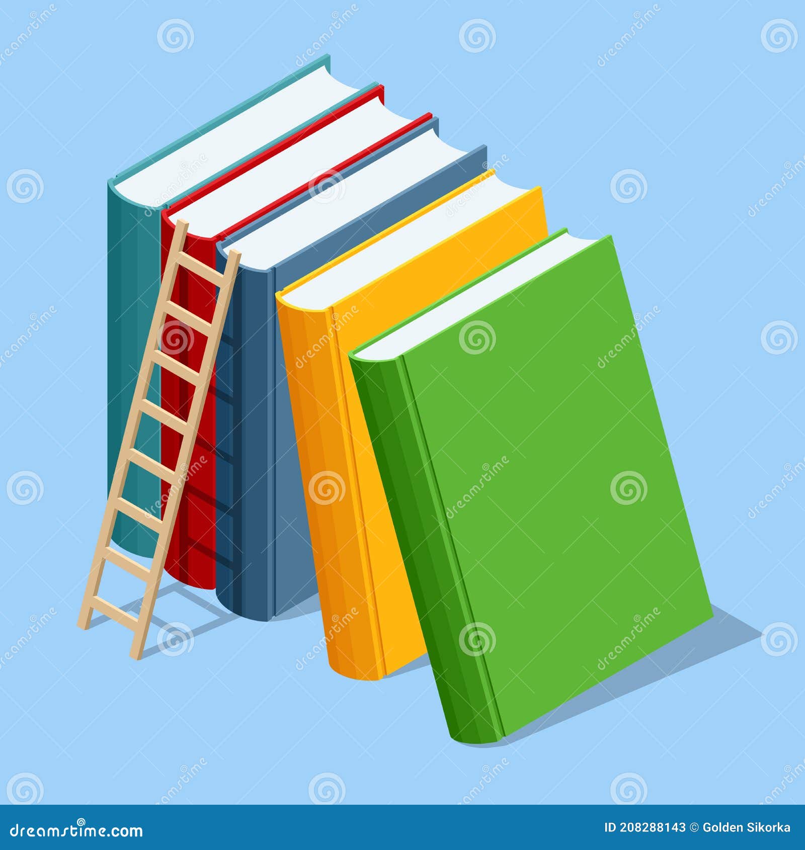 Isometric Stack of Book on White Background. Knowledge, Learning and ...