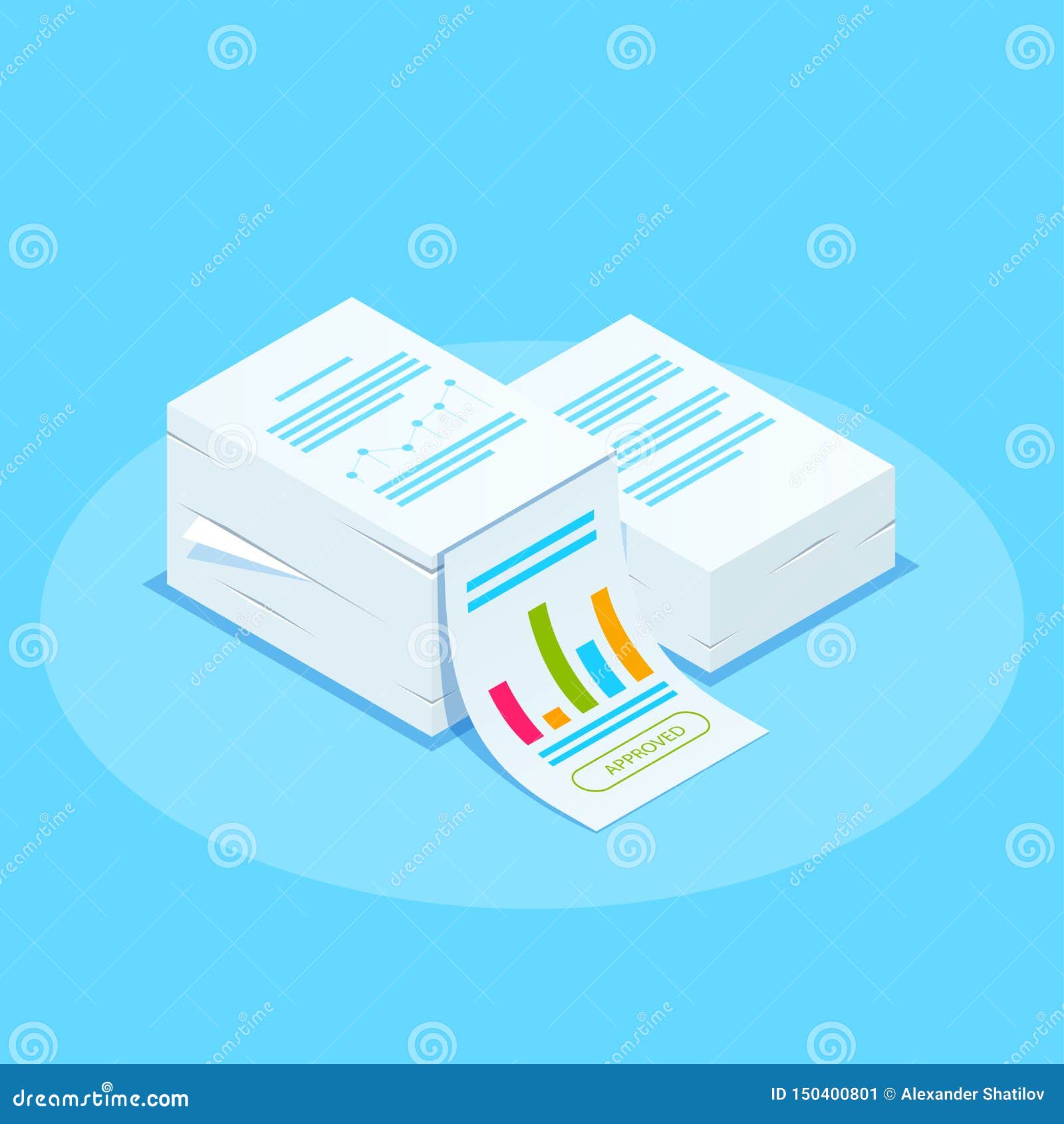 Isometric Stack of Documents with an Approved Stamp. Can Use for Web ...