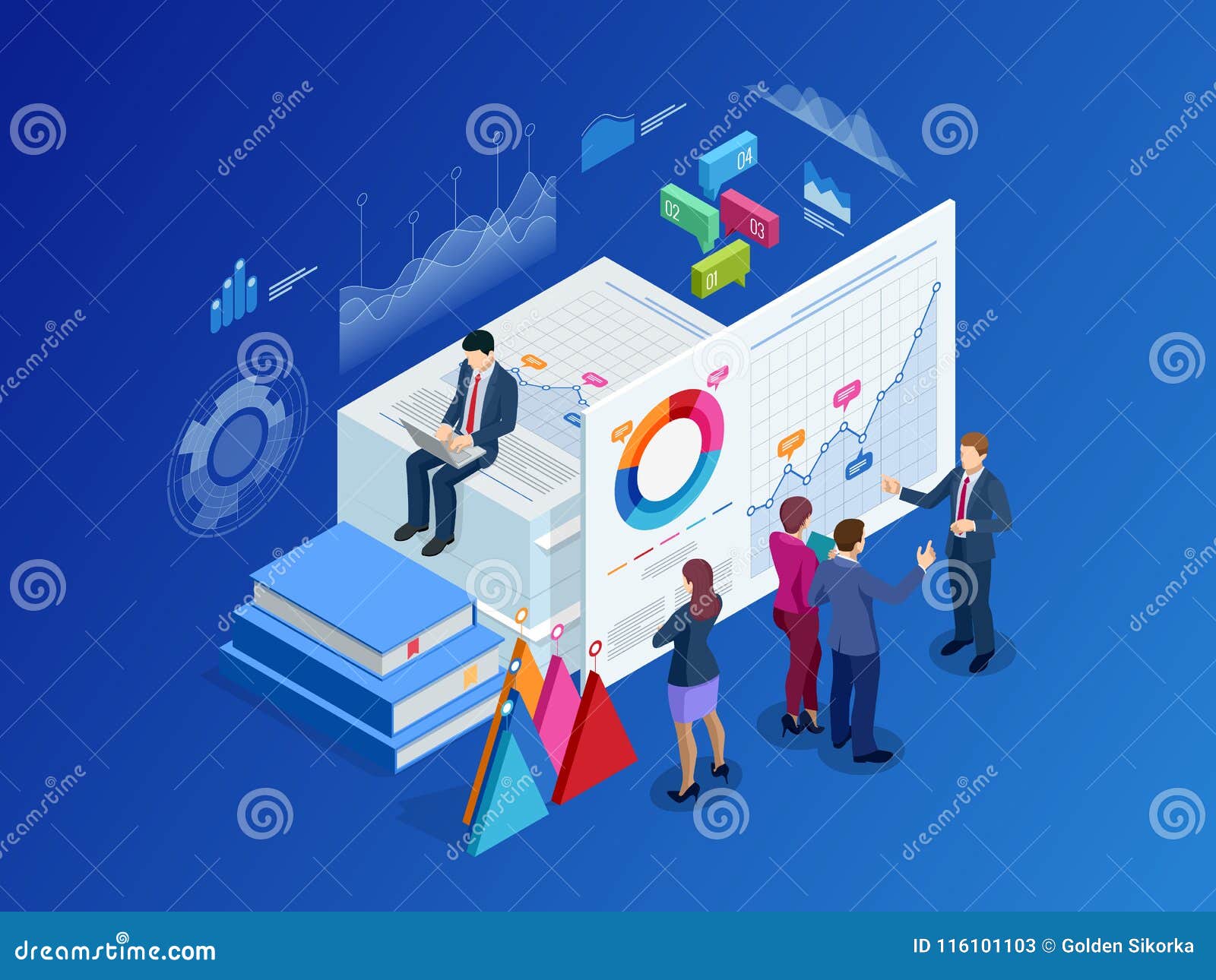 Isometric Stack of Documents with an Official Stamp and Pencils in a ...