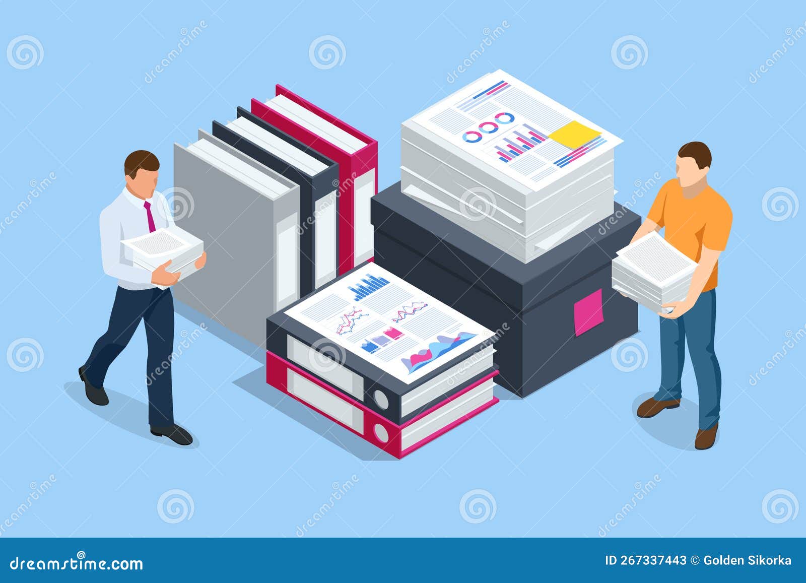 Isometric Stacks of Paperwork and Files in the Office, Bureaucracy ...