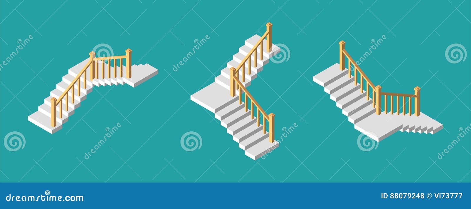 Isometric Stairs with a Rail. Vector Illustration. Stock Vector ...