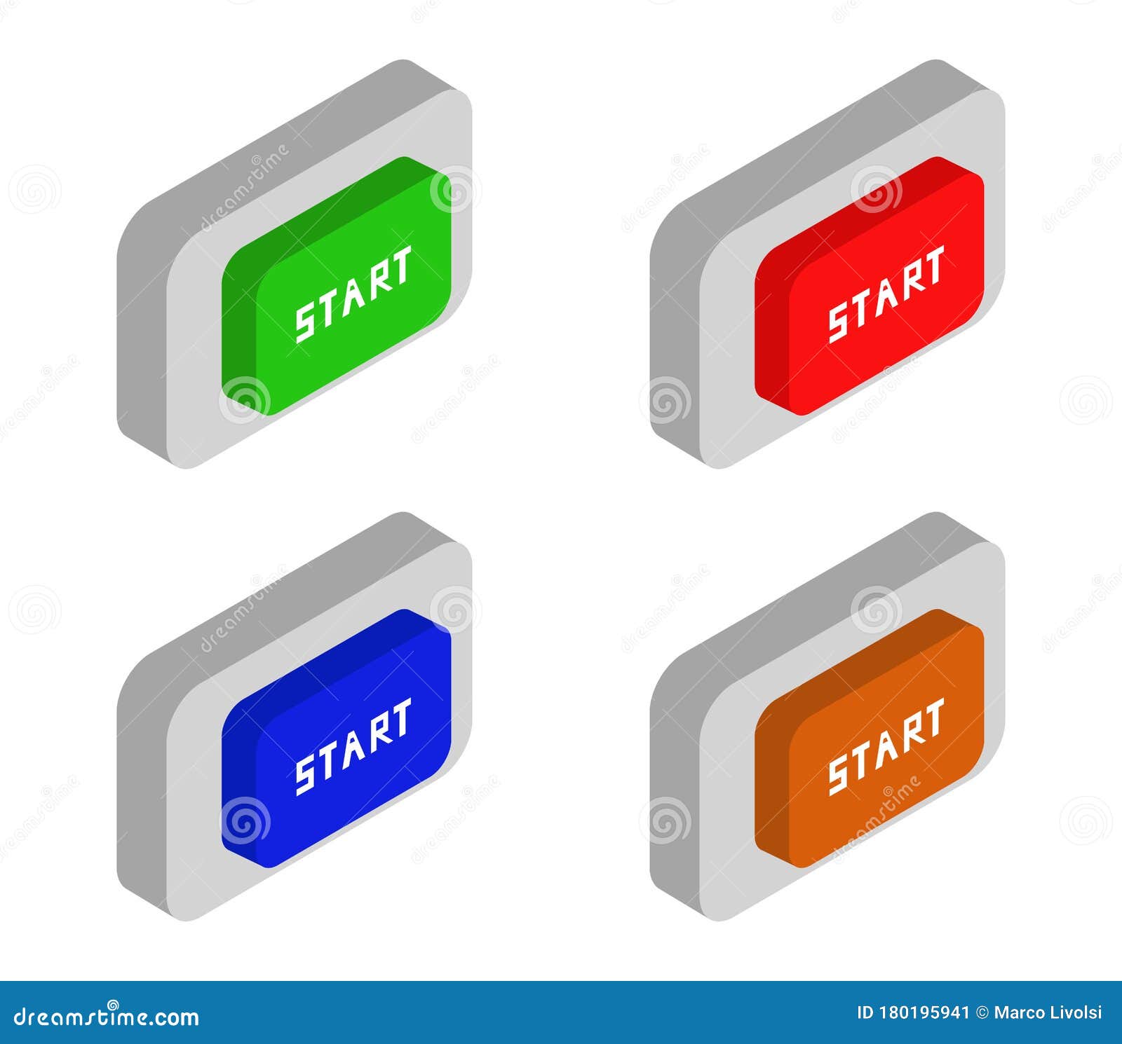 Isometric Start Button Icon Illustrated in Vector on White Background ...