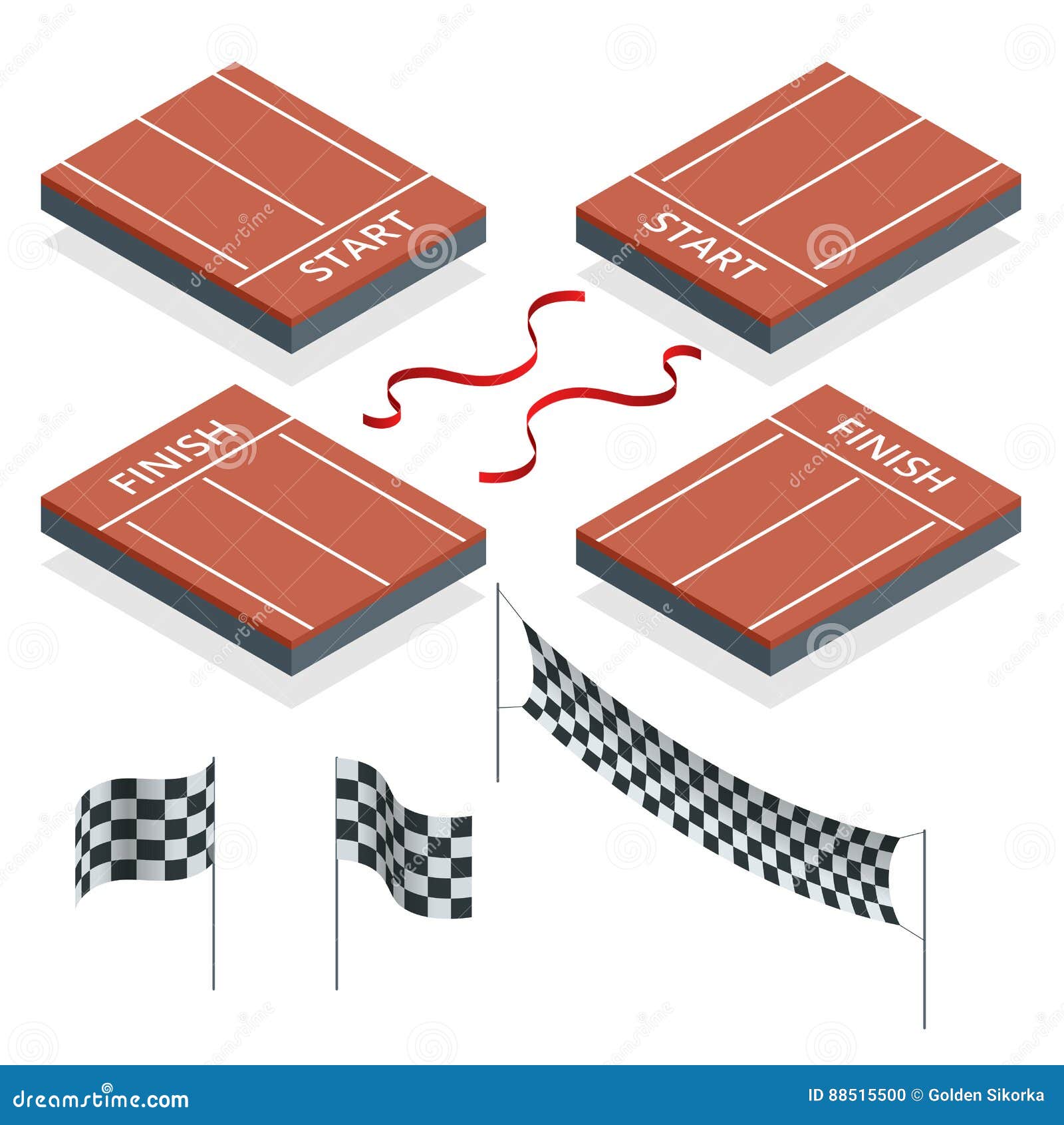 Isometric Start and Finish, Checkered Flags, Vector Illustration Stock ...