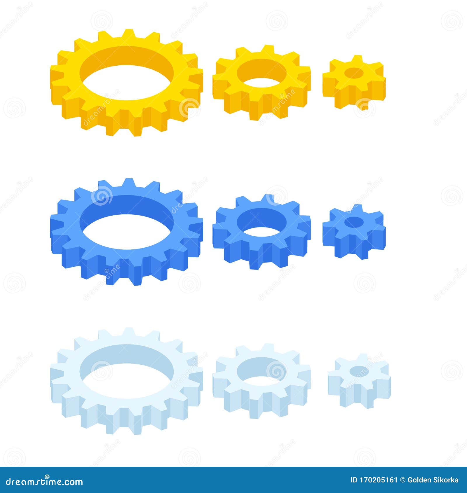 Isometric Ste of Gears and Cogs Isolated on White. Stock Vector ...