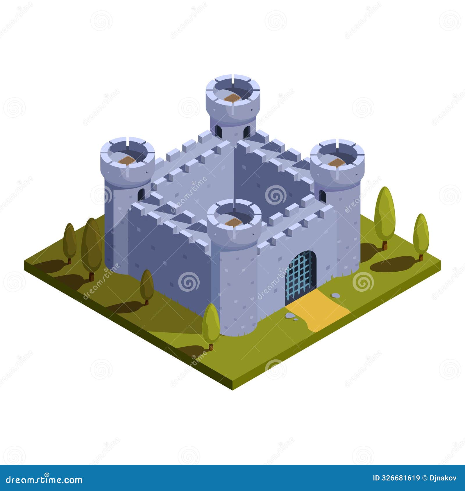 Isometric Stone Medieval Castle Stock Illustration - Illustration of ...
