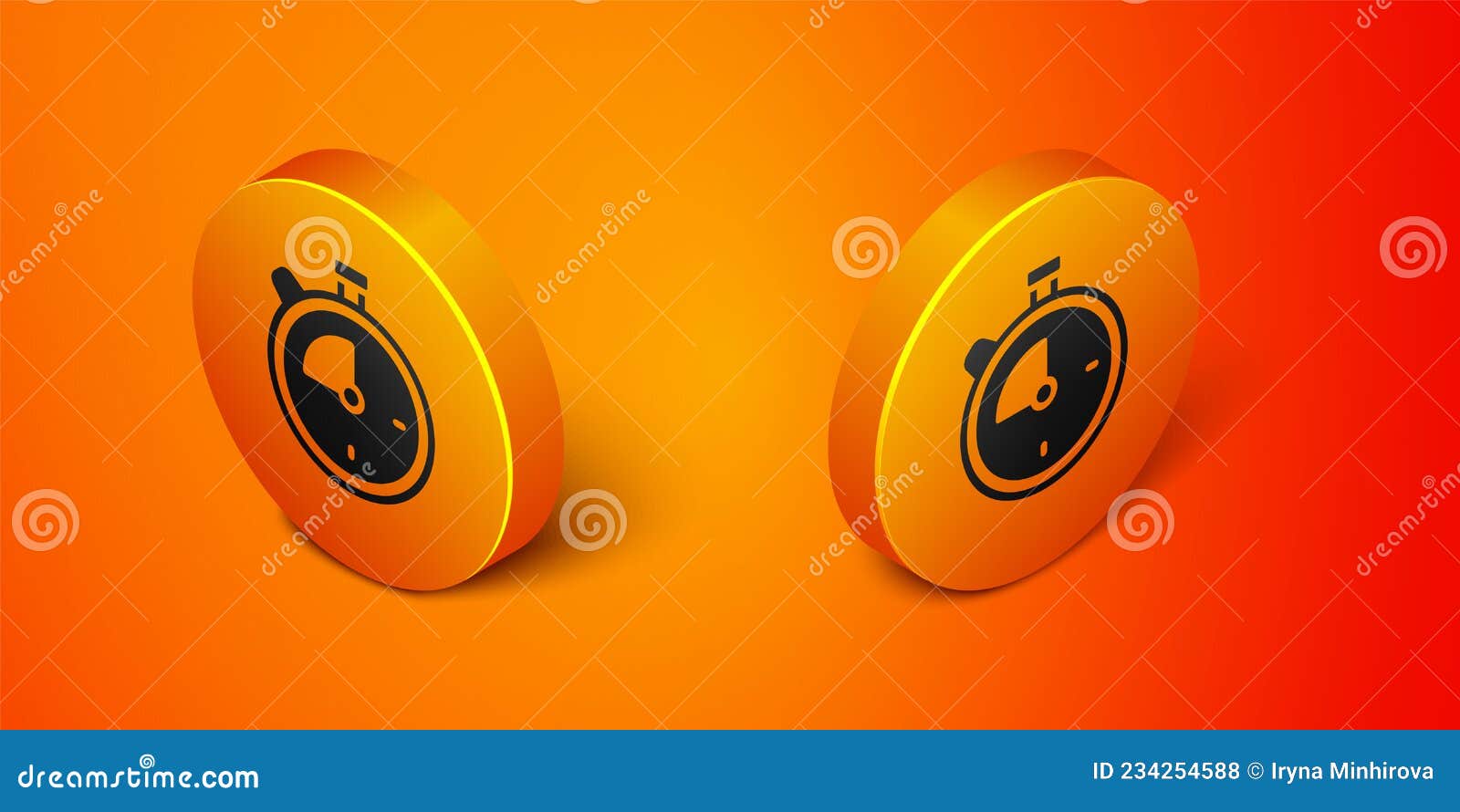 Isometric Stopwatch Icon Isolated on Orange Background. Time Timer Sign ...
