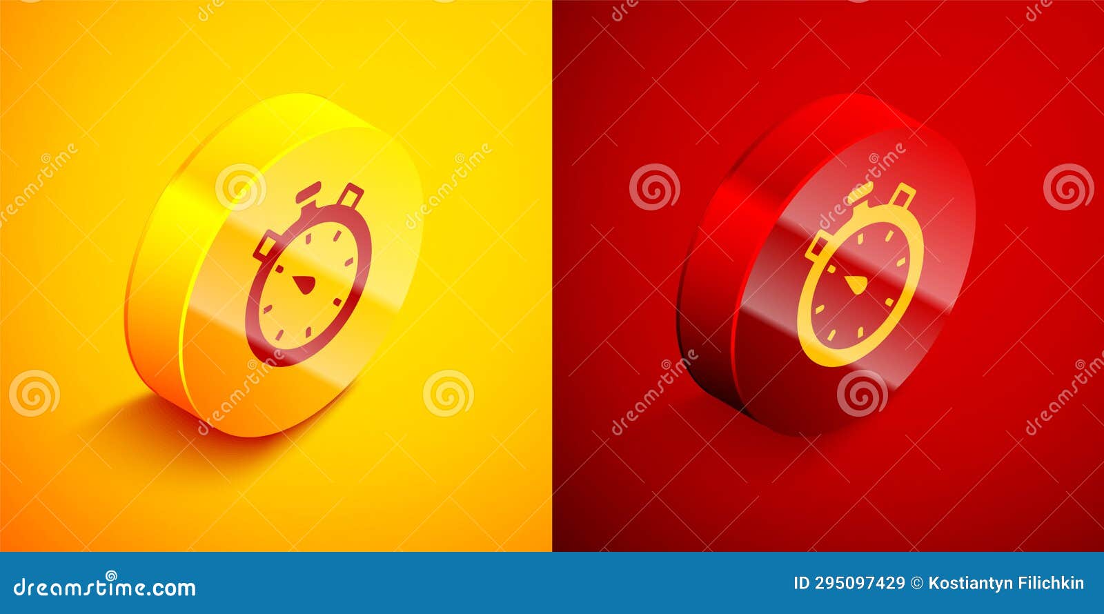 Isometric Stopwatch Icon Isolated on Orange and Red Background. Time ...