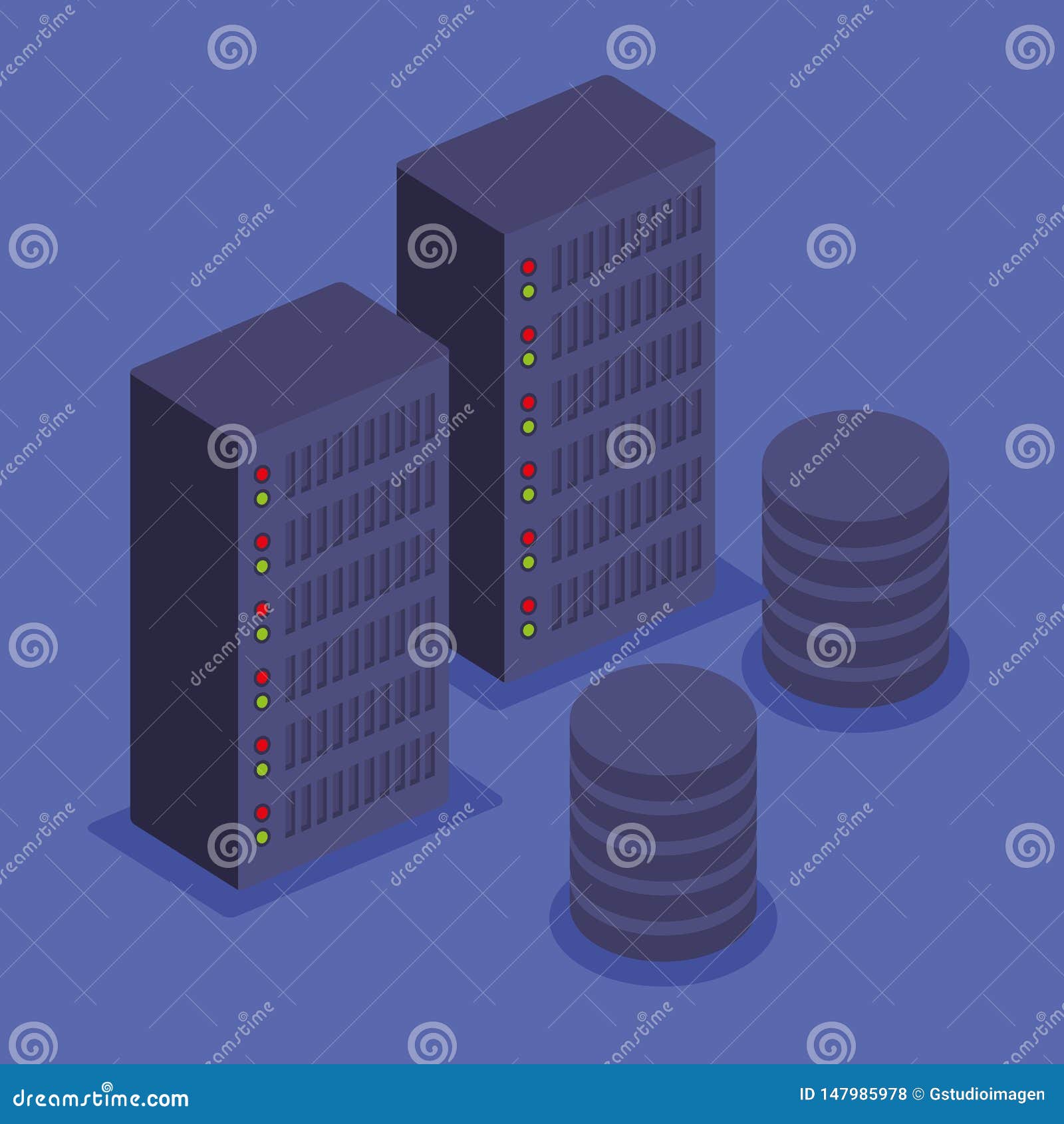 Isometric Storage Tower with Hard Disk Technology Stock Illustration ...