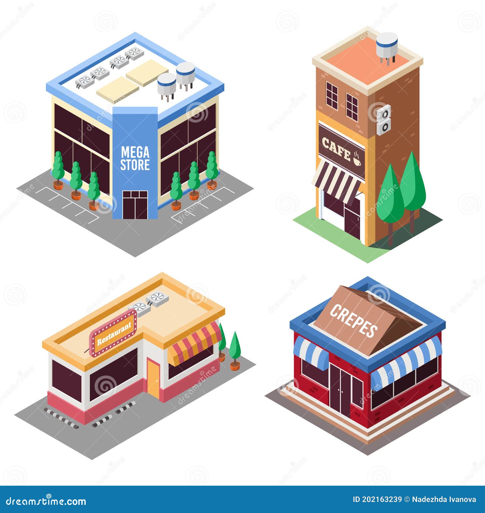 Isometric Store Collection Concept Vector Illustration Stock ...