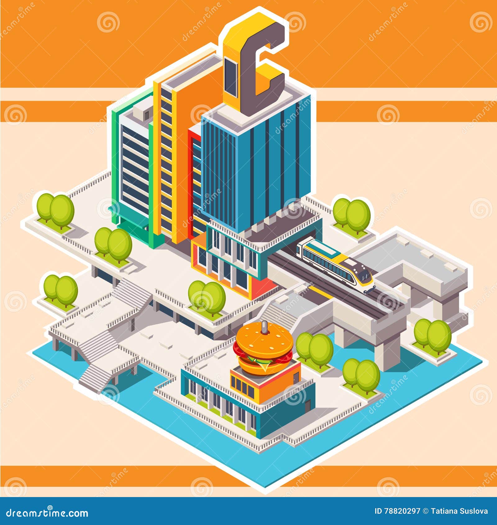 Isometric Street with Buildings. City. Vector Elements. Stock Vector ...