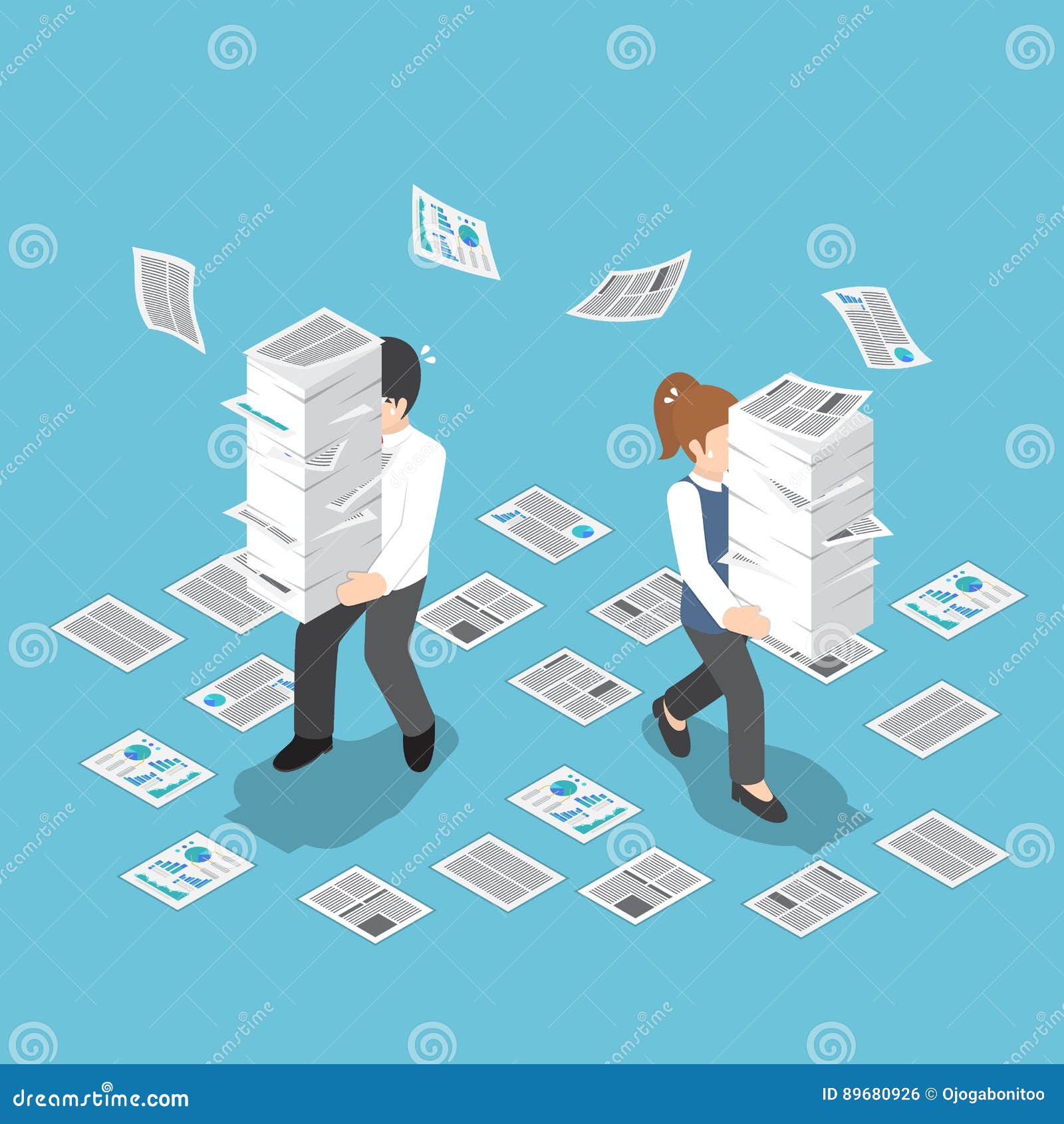 Isometric Stressful Businessman Holding Stack of Paper Stock Vector ...