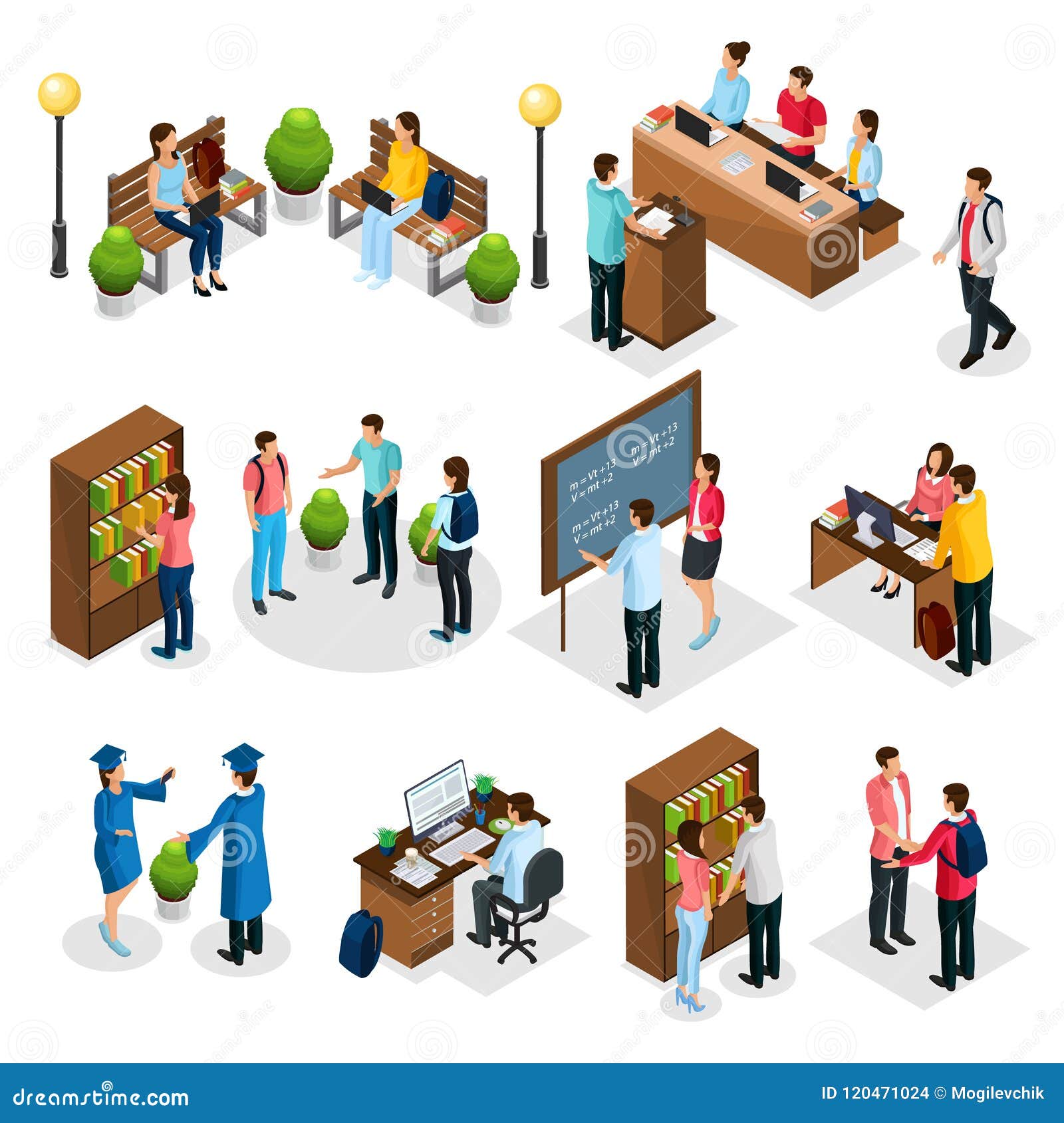 Isometric Students in University Set Stock Vector - Illustration of ...