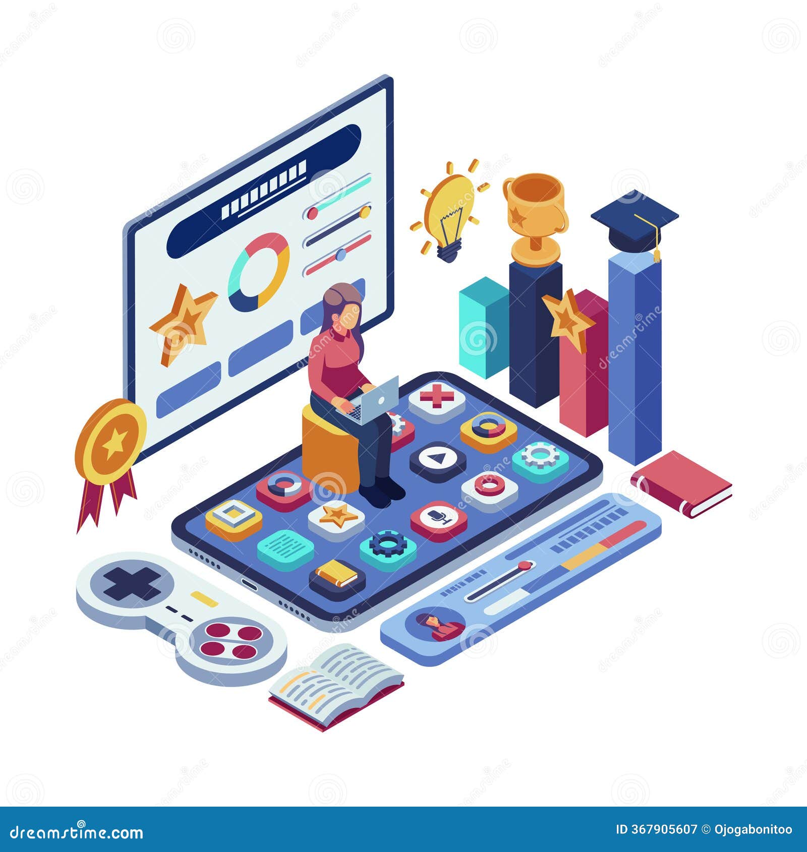 E-Learning Platform Icon Cartoon Vector | CartoonDealer.com #361529299