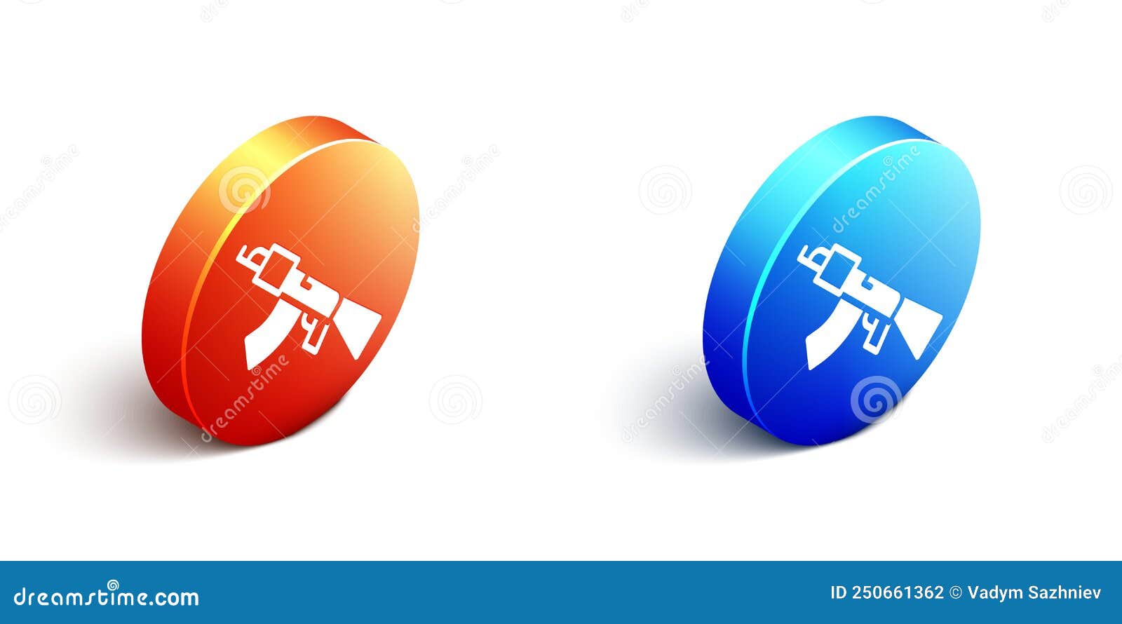 Isometric Submachine Gun Icon Isolated on White Background. Kalashnikov ...