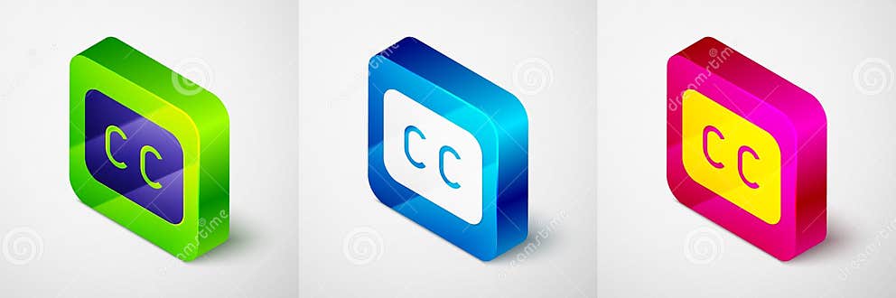 Isometric Subtitles Icon Isolated on Grey Background. Square Button ...