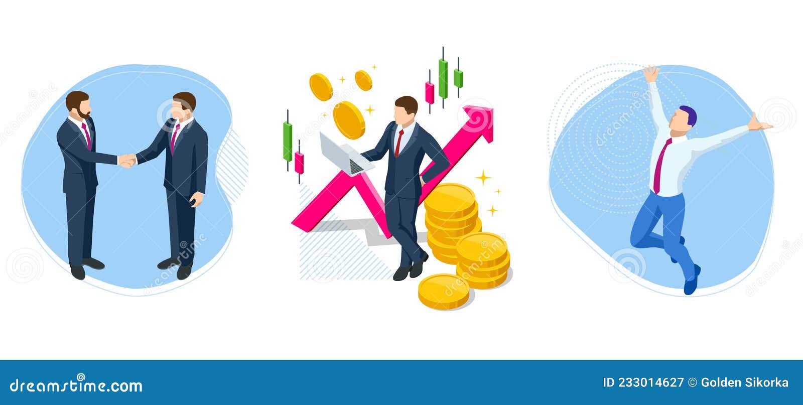 Isometric Successful Business Collaboration. B2B. Data And Key ...