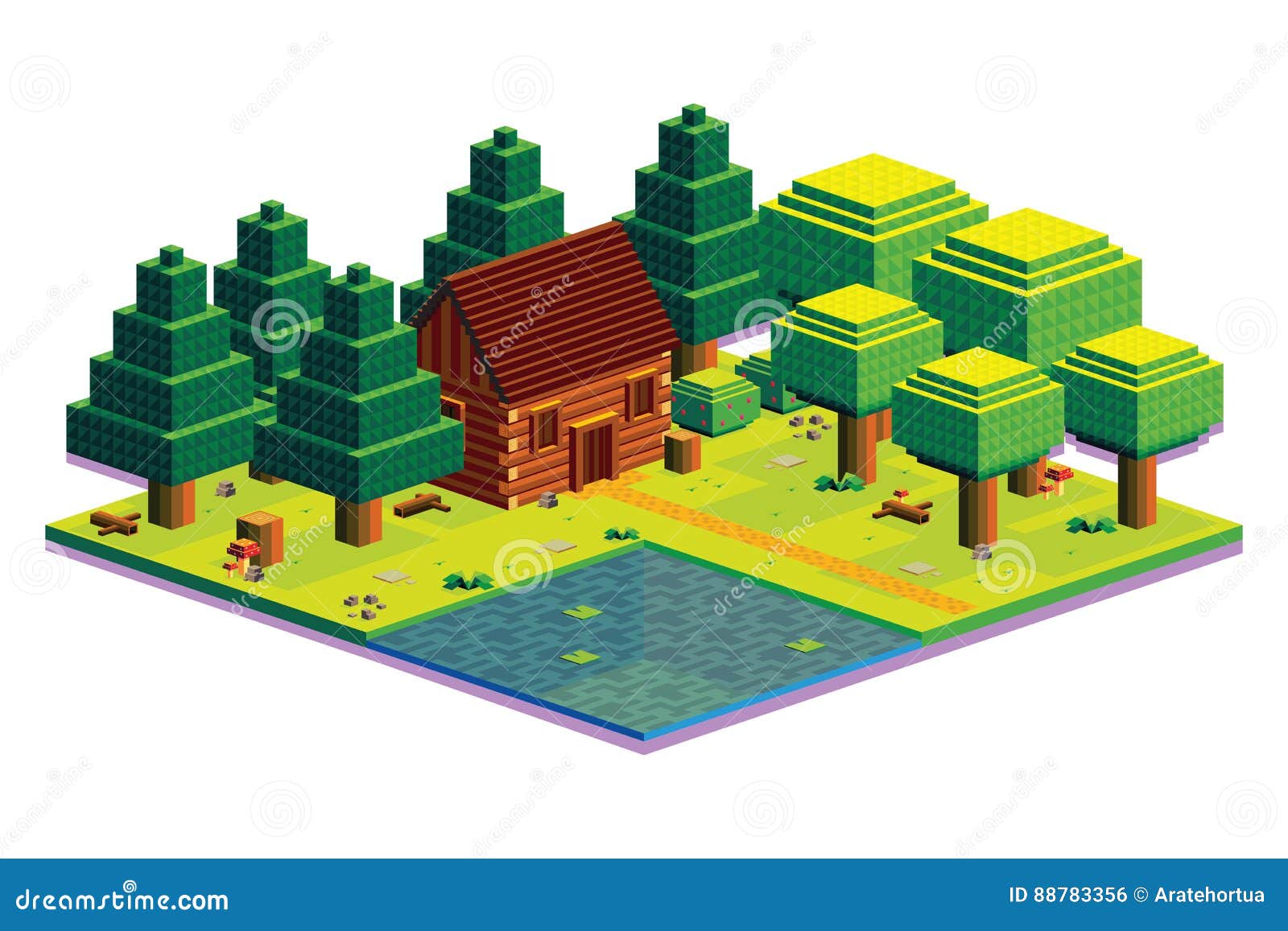 Isometric Summer Forest Scene Isolated Illustration Stock Illustration ...