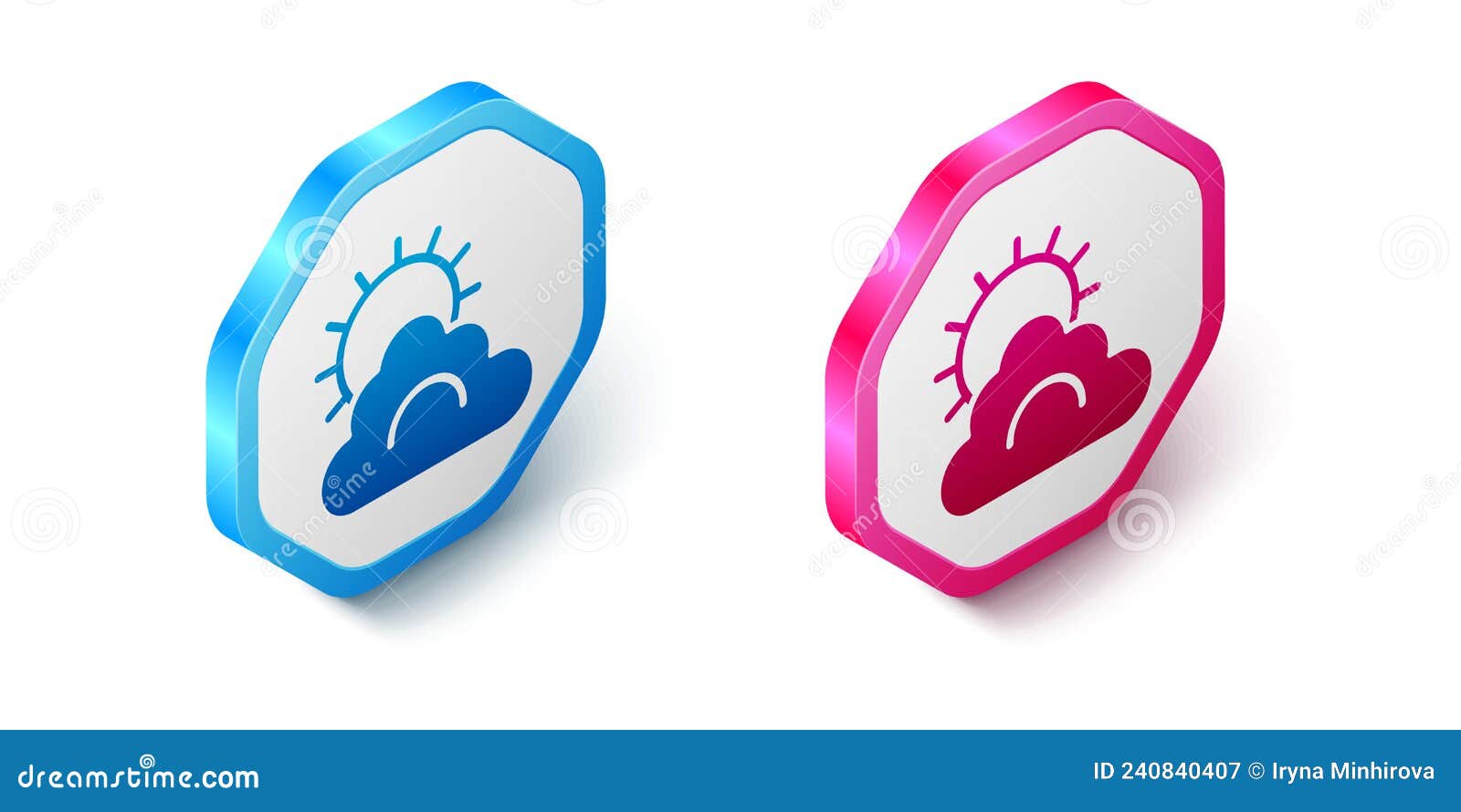 Isometric Sun and Cloud Weather Icon Isolated on White Background ...