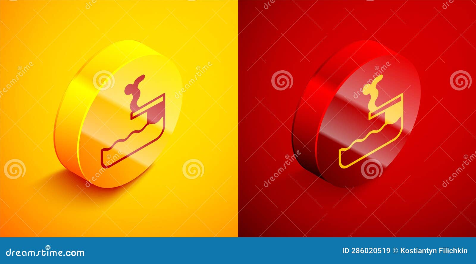 Isometric Swimmer Diving into Pool Icon Isolated on Orange and Red ...