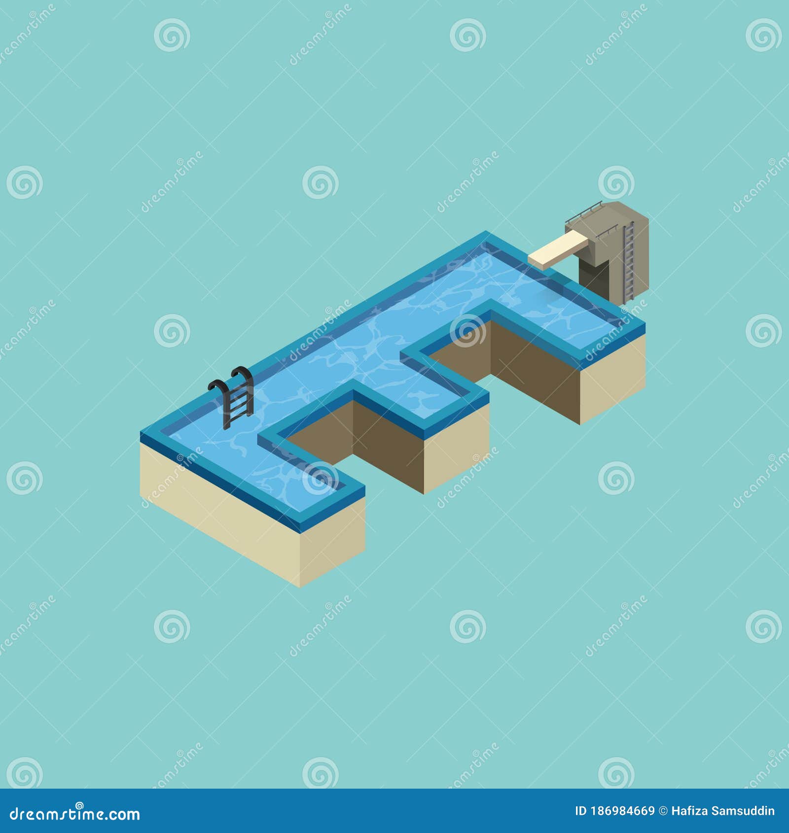 Isometric Swimming Pool Design of Alphabet E. Vector Illustration ...