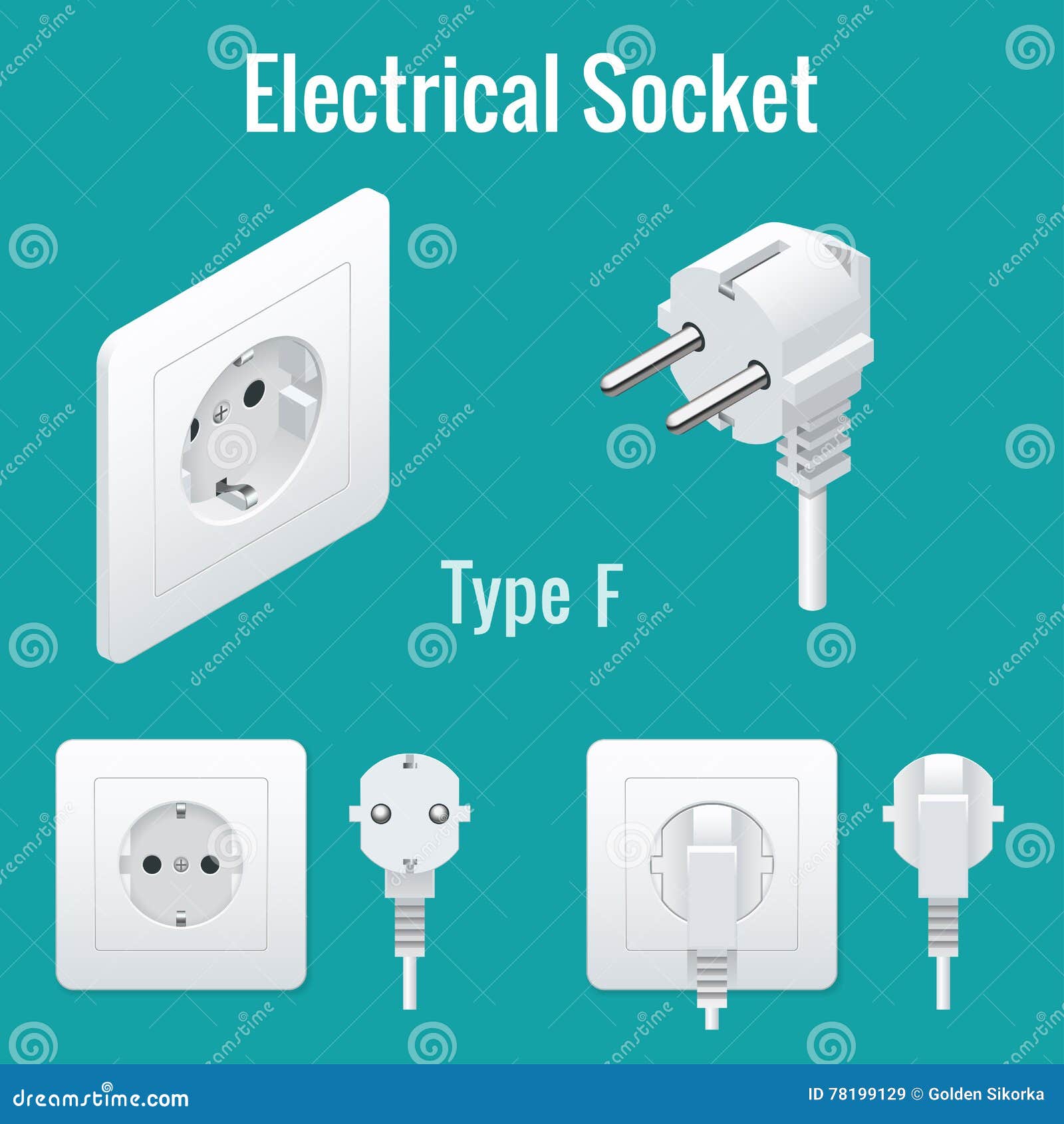 Isometric Switches and Sockets Set. Type F. Realistic Vector ...