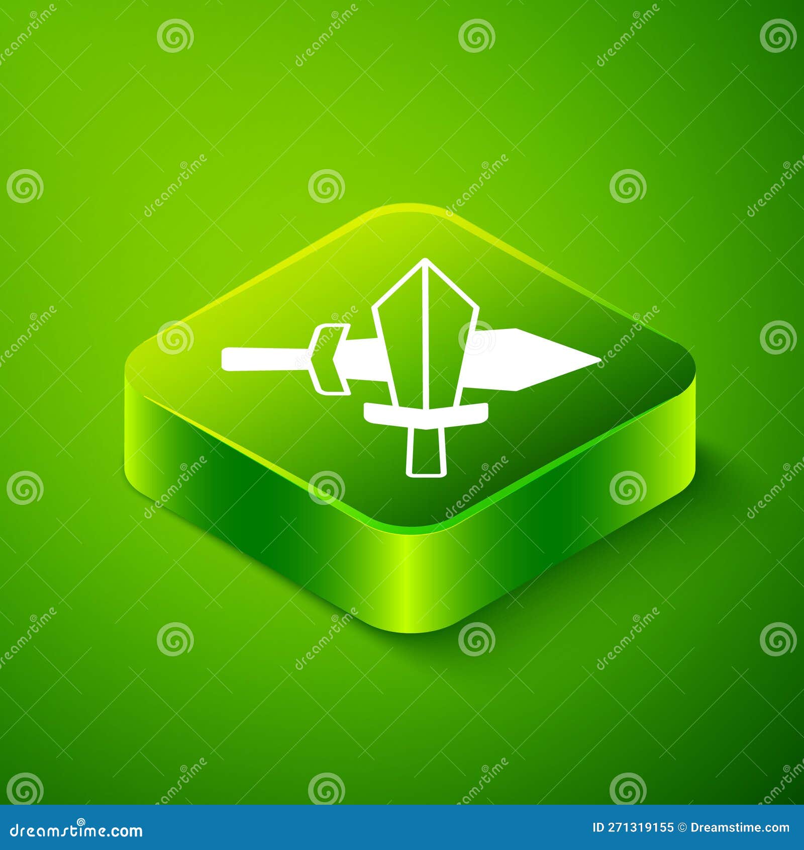 Isometric Sword for Game Icon Isolated on Green Background. Green ...