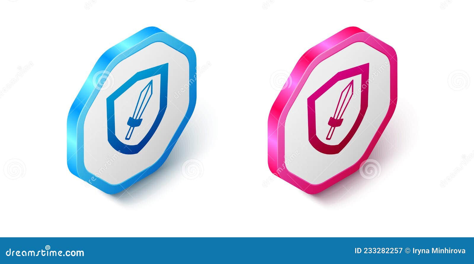 Isometric Sword for Game Icon Isolated on White Background. Hexagon ...