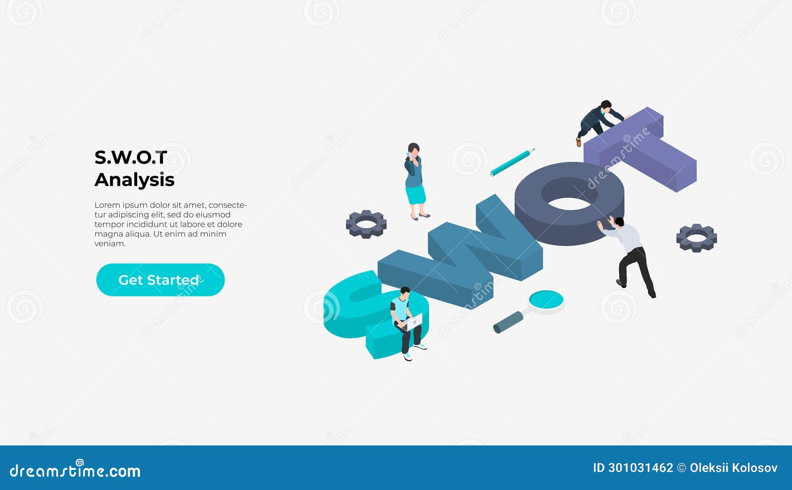 Isometric SWOT Letters with Characters. Strength, Weakness, Opportunity ...